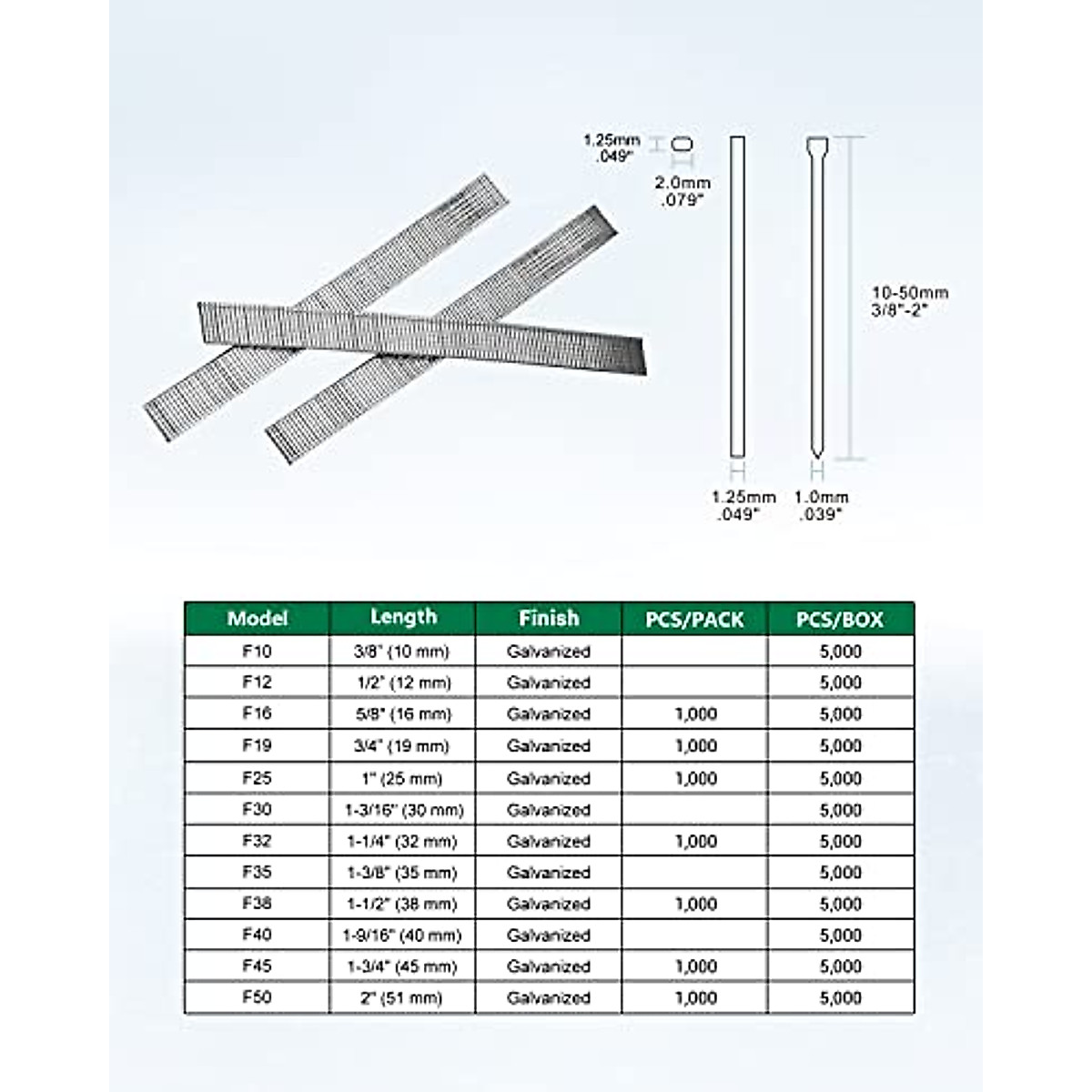 meite F19 18 Gauge 3/4-Inch Galvanized Brad Nail Ideal for Upholstery, Trims, Molding, Woodworking 5,000 PCS/Box (1 Box)