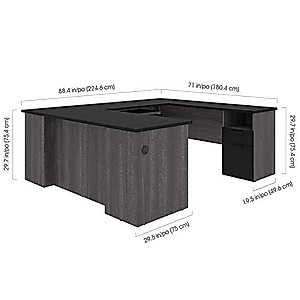Bestar Norma U or L-Shaped Desk, 71W, Black & Bark Gray