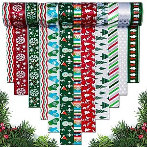 Christmas Washi Tape - 12 Rolls Holiday Washi Tapes 3 Sizes Red Green Christmas Duct Tape Silver Foil Masking Tape Assortment Xmas Tape for Christmas Scrapbook Journal DIY Craft Gift Wrapping