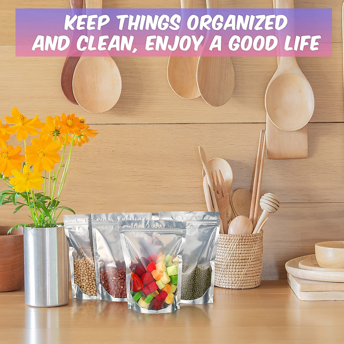 Ctosree 200 Pcs Stand Up Pouch Bags, Sealable Heavy Duty Clear Front with Aluminum Foil Back, Plastic Zipper Food Coffee Candy Storage, Reclosable Bags and Heat Sealable Food Storage (6" x 9")