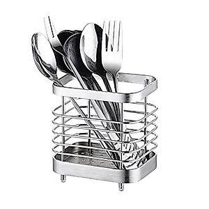 ANHORTS Kitchen Utensil Holder, Stainless Steel Sink Utensil Holder Countertop, Kitchen Utensil Drying Caddy, Cutlery Drainer for Kitchen Utensil, Rust-Proof Cutlery Utensil Organizer (silver)