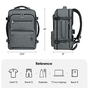 WANDF Travel Backpack For Spirit Airlines Personal Item Bag 18x14x8 with Wet Pocket, 17 Inch Laptop Backpack for Men Women（Grey）
