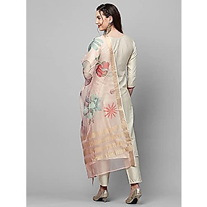 INDO ERA Indian Women's Off White Viscose Embroidered Calf Length Straight Kurta Pant With Dupatta Set
