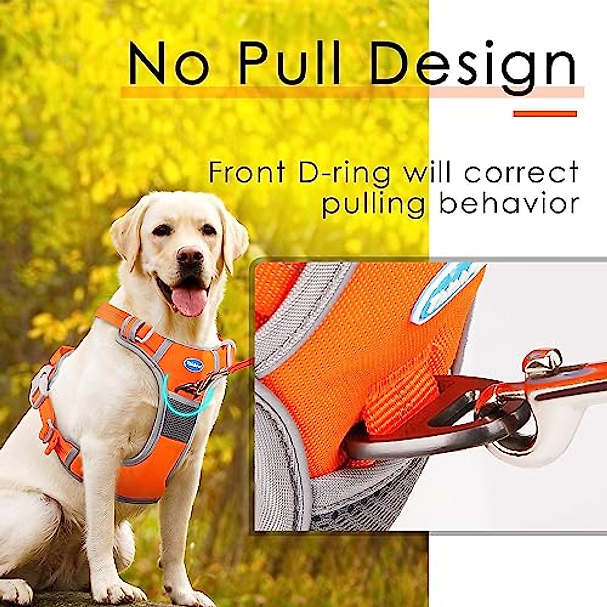 ThinkPet No Pull Harness Breathable Sport Harness with Handle-Dog Harnesses Reflective Adjustable for Medium Large Dogs,Back/Front Clip for Easy Control M Neon Orange
