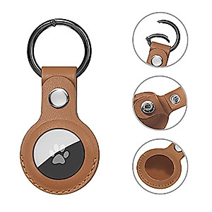 PHOACES [2 Pack] Leather AirTag Case, Protective AirTag Leather Key Ring Anti-Scratch Skin Cover with Keychain Compatible with AirTag Tracker Accessories (Navy Blue+Brown)