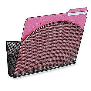 Safco Prodcuts 4176BL Onyx Mesh Magnetic Single File Organizer Stick On File Pocket | Letter Size | 4 Heavy-Duty Magnets | Steel Construction | Black | 4176BL