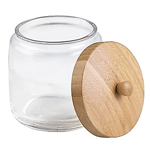 mDesign Small Apothecary Organizer Canister Jars - Glass Containers with Bamboo Lid for Bathroom, Organization Holder for Vanity, Counter, Brock Collection - Clear/Natural