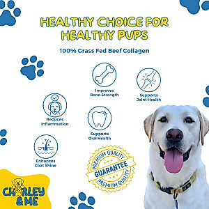 CHARLEY & ME Premium Collagen Sticks for Dogs - Long Lasting Dog Treats, Free Dog Chew Sticks - Hip & Joint Support, Healthy Skin, Shiny Coat - 100% Natural Beef - 6 Inches (Pack of 25)