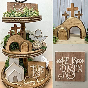 Easter 4Pcs Jesus Tomb-Easter Tray Bundle Kit Tiered Tray Decor, Rustic Tiered Tray, Wooden Easter Jesus Sign Tiered Tray Decorations