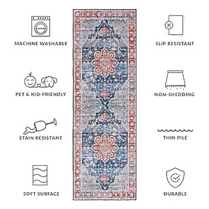 SAFAVIEH Tucson Collection Runner Rug - 2'6" x 8', Blue & Rust, Persian Medallion Design, Non-Shedding Machine Washable & Slip Resistant Ideal for High Traffic Areas in Living Room, Bedroom (TSN110M)