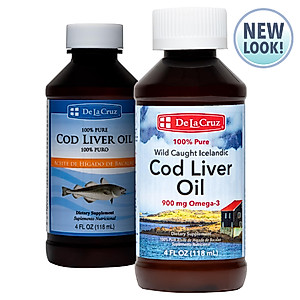 De La Cruz Cod Liver Oil Liquid - Pure Wild-Caught Icelandic Fish Oil 4 FL OZ (118 mL)