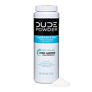 DUDE Body Powder - Fragrance Free 4 Ounce (3 Bottle Pack) Natural Deodorizers With Chamomile & Aloe, Talc Free Formula, Corn-Starch Based Daily Post-Shower Deodorizing Powder for Men