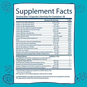 GOBIOTIX Probiotic Multivitamin Supplement - Daily Multivitamins with Probiotics - 25 Billion CFU - Boost Immunity and Digestive Health, Probiotics for Women and Men - Gluten Free Pills - 90 Capsules