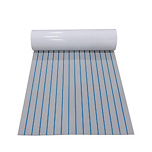 Eapmic EVA Faux Teak Decking Sheet for Fish Boat Yacht Non-Slip Marine Flooring Mat (Light Grey with Blue Stripes, 94.5"x35.4")