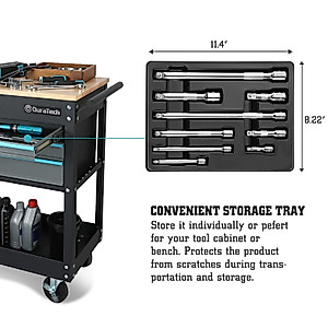 DURATECH Wobble Socket Extension Bar Set, 1/4", 3/8", 1/2" Drive Socket Extension Set, Cr-V Steel, Chrome Plated, Storage Tray Included, 9 PCS