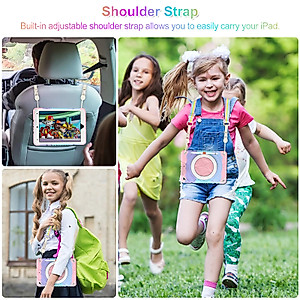 for 9th 8th 7th Generation Case with Screen Protector 360 Rotating Stand/Handle, 10.2 Case with Shoulder Strap Pencil Holder for Kids Hard Stars Cover for 10.2'' (2021/2020/2019)-Pink