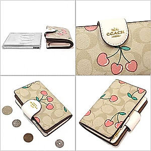 COACH Medium Corner Zip Wallet In Signature Canvas With Heart Cherry Print Style No. CF401