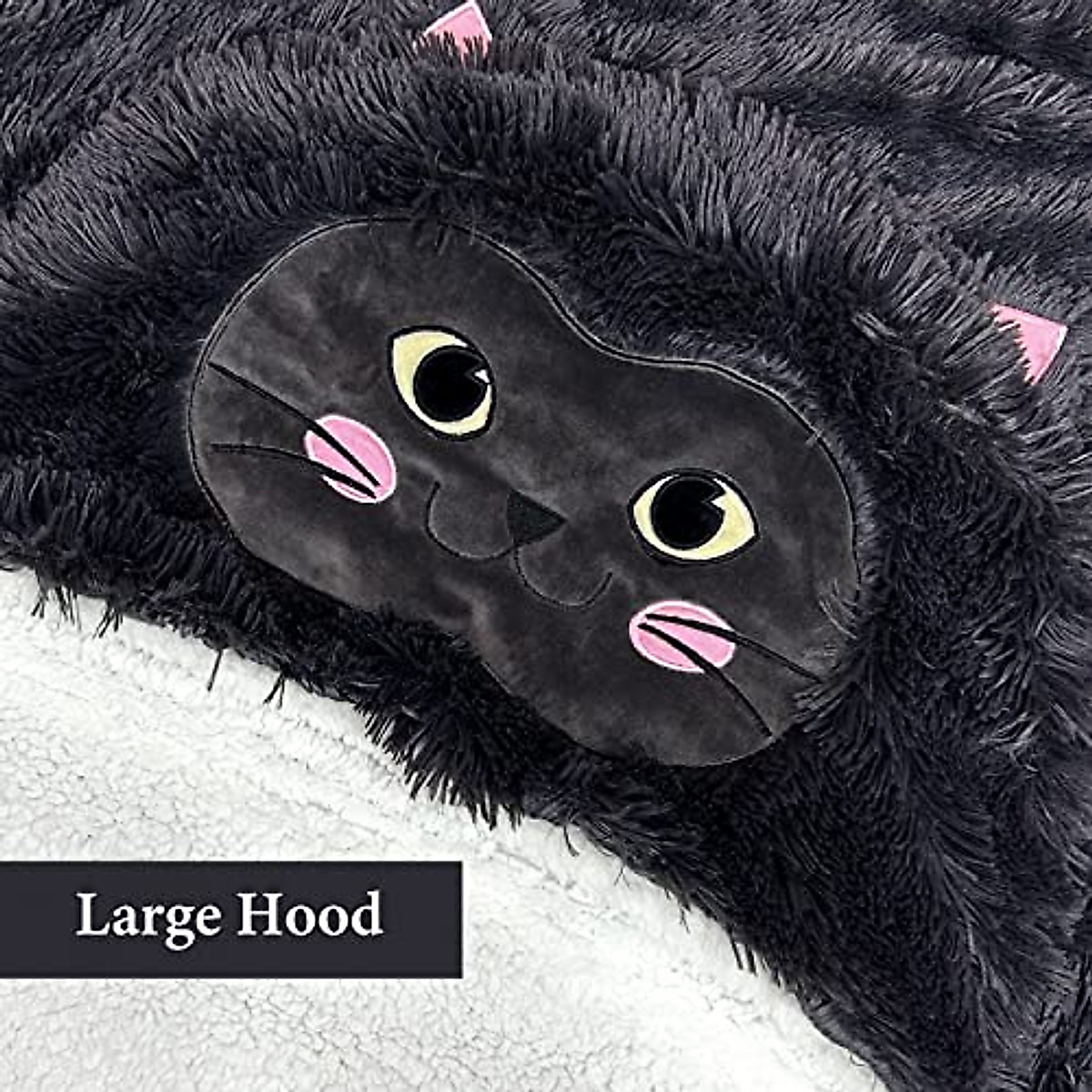 VK Living Wearable Blanket Hoodie Cat Wearable Hooded Blanket Adult, Sherpa Fleece Wearable Blanket, Super Soft Warm Fuzzy Oversized Wearable Hooded Blanket for Sofa Bed Camping