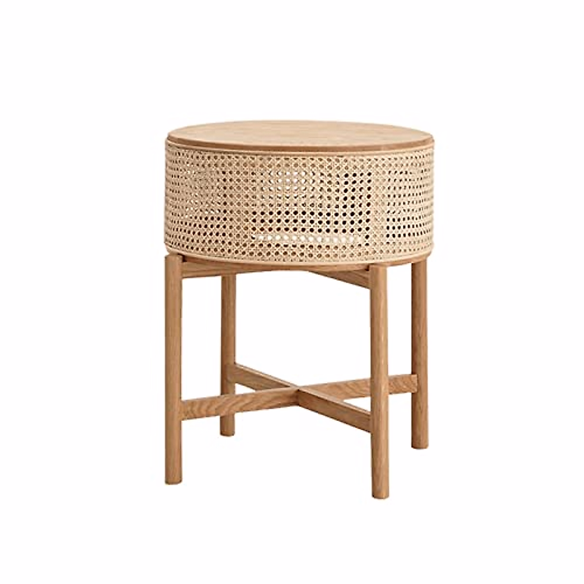 HIGOH Bedside Table Coffee Table Rattan Sofa Sides Table Simple Tea Table Living Room Bedroom Rattan Small Round Nightstand