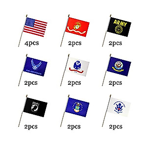 LoveVC Military Flag Set Small Mini Army Armed Forces Hand Held Flags on Wooden Stick for Memorial Day,Veterans Day,5x8 Inch,20 Pack