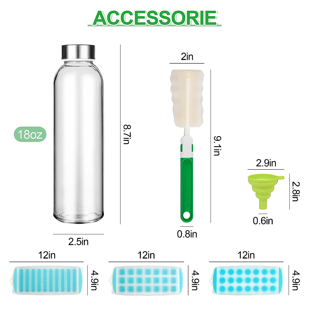 Generic 6 Pack Glass Juice Bottles, 18 oz Clear Glass Bottles with Caps, BPA Free & Eco-Friendly Reusable Refillable Bottles for Juicing,Stainless Steel Lid,Leak-Proof, transparent