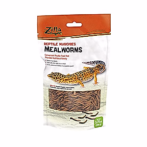 Zilla Reptile Food Munchies Mealworms for Pet Bearded Dragons, Leopard Geckos, Chameleons, Large Tropical Fish & Birds, 3.75-Ounce