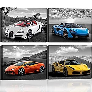 Car Poster Wall Art for Boys Room Décor Cool Sports Wall Art for Men Boys Room Décor Black and White Framed Wall Art Modern Artwork for Office Home Farmhouse Wall Decoration