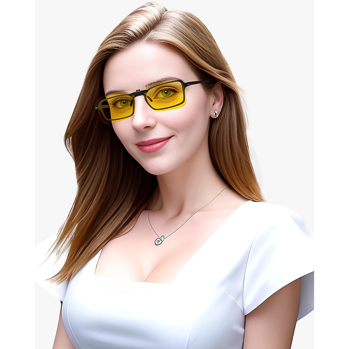 LUFF 2-Pair Polarized/Night Vision Clip on Sunglasses/Myopia Glasses for Driving (Black-Yellow)