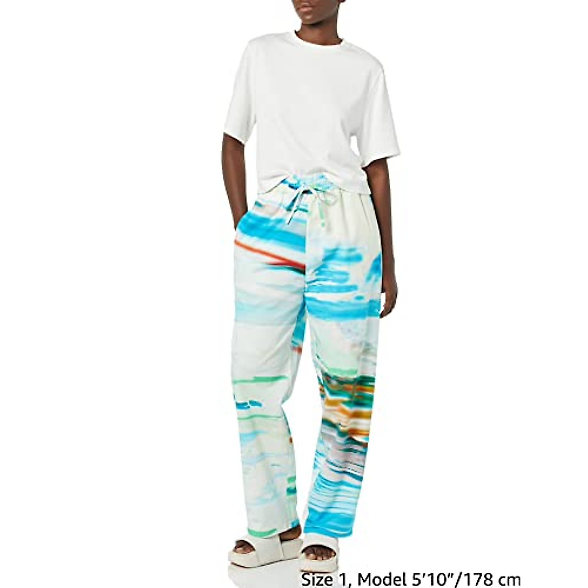 rare/self All-Gender Pull-on Wide Leg Twill Pant, Blue Digital Print, 2