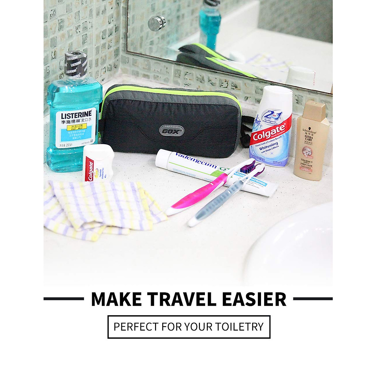 GOX Travel Toiletry Bag,Dopp Kit Case,Ultra-Light Cosmetics Bag Makeup Organizer(Black)