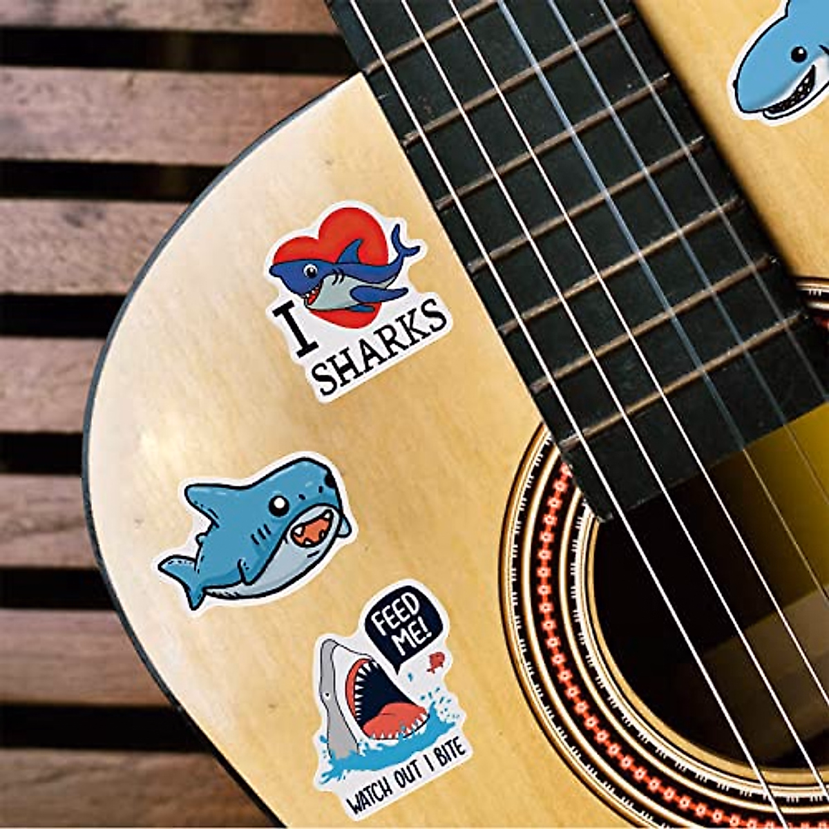 Cute Shark Waterproof Stickers for Kids Boys, 50Pcs Cool Ocean Shark Vinyl Stickers Pack for Water Bottle, Laptop, Scrapbook, Luggage, Skateboard, Guitar Decals, Summer Stickers, Animals Party Favors (Shark)