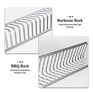 UPKOCH 3 pcs Hiking Rack Portable Smoker Garden Roasting Fish Barbeque Racks Stainless BBQ or Grid Travel Parties Grate Folding Foldable for Non Standing Stick Cookware Rib Picnic Silver