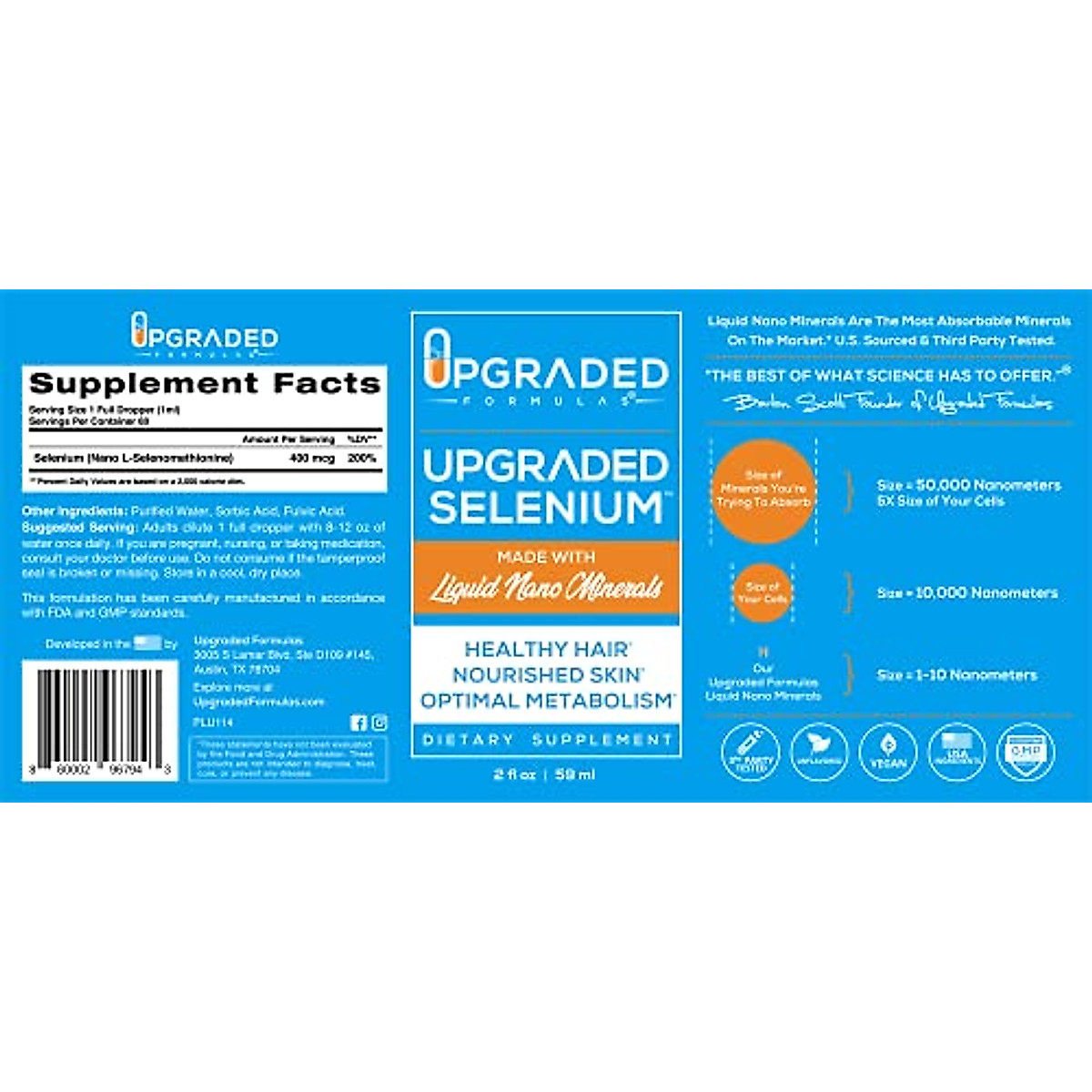 Upgraded Formulas Selenium Supplement with Liquid Nano Minerals - Healthy Hair, Nourished Skin and Optimal Metabolism - Organic, Vegan, Paleo (2 Fluid Ounces)