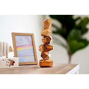 PERCHED Natural Cedar Stacking Rocks, Large Wooden Blocks, Montessori Puzzle Game, Toddler Toys For Classroom, Wood Balancing Stones Set (6 Pc)