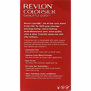 Revlon Colorsilk Beautiful Color Permanent Hair Color, Long-Lasting High-Definition Color, Shine & Silky Softness with 100% Gray Coverage, Ammonia Free, 030 Dark Brown, 1 Pack