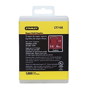 Stanley CT710X Wide Crown Super Hold Electrician's Staples 5/8-Inch Lenth, 1/2-Inch Crown, 1000-Pack