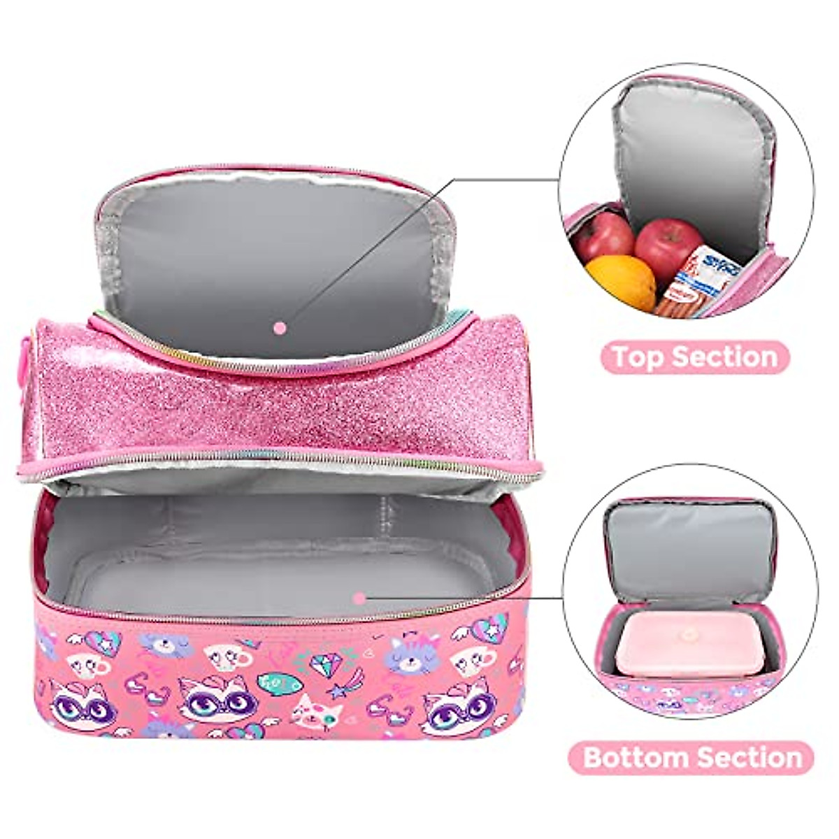 RLGPBON Kids Lunch Bag,Girls Insulated Lunch Box for Girls,Cat Lunch Bag Toddler Teen,School Daycare Cute Travel bags