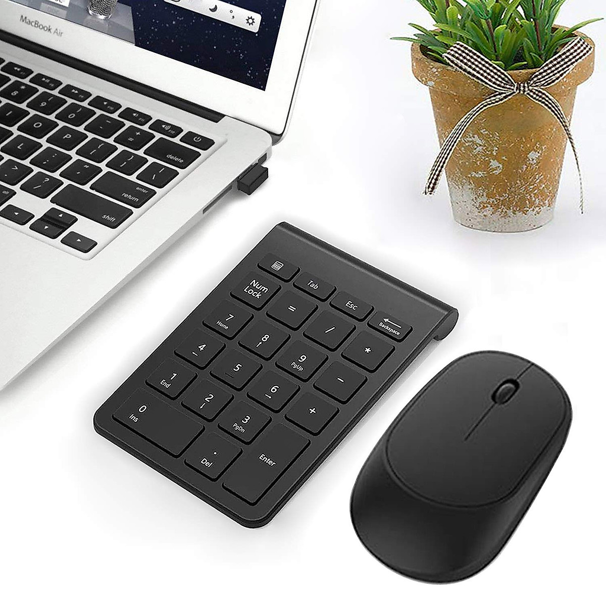 Wireless Number Pad and Mouse Combo, Acedada Portable Ultra Slim 2.4GHz USB Wireless Numeric Keypad and Mouse Set for Laptop, Notebook, Desktop, PC Computer - Black
