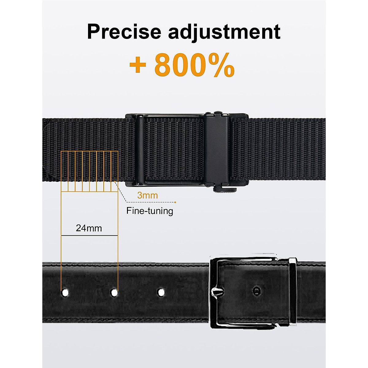 JUKMO Ratchet Belt for Men, Nylon Web Tactical Belt with Automatic Slide Buckle (Black, Medium)