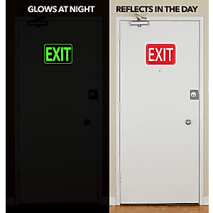 Aluminum Photoluminescent EXIT Sign | Glows for Up to 10 Hours | Ultra Reflective and Well Lit - Emergency Light (Stickers Decals)