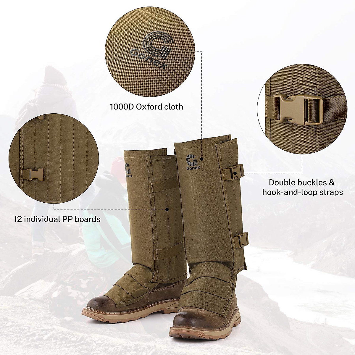 Gonex Snake Gaiters, Waterproof Snake Guards, Snake Bite Protection for Lower Legs, Snake Proof Gaiters Fit for Men & Women, Adjustable Size, Pack of 1