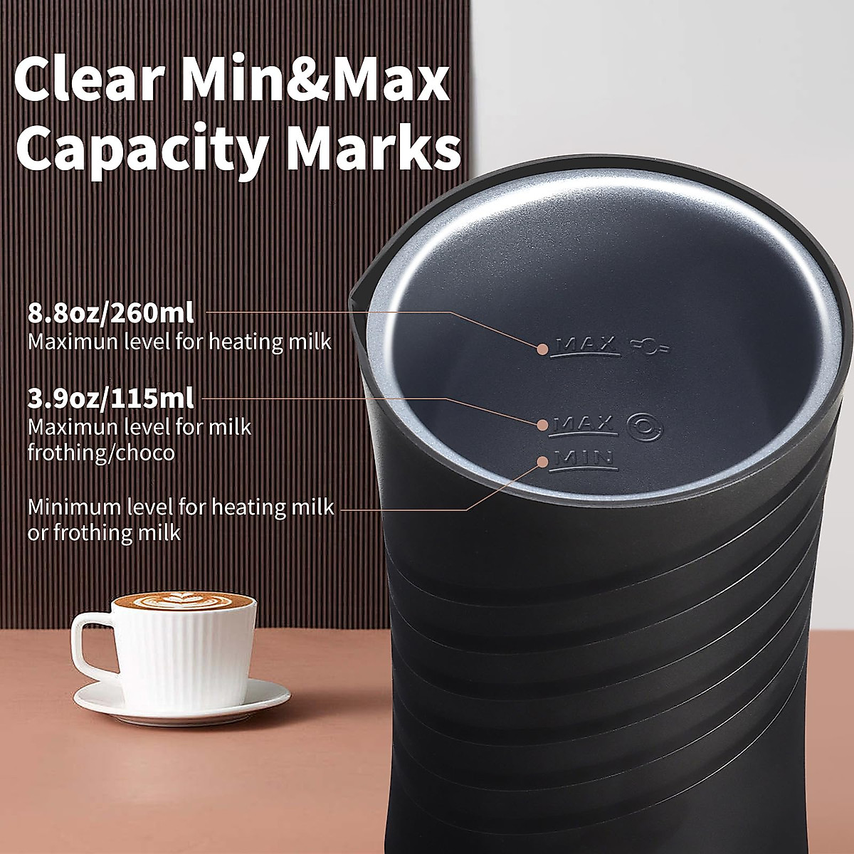 SEEDEEM Milk Frother, 5 in 1 Electric Milk Frother and steamer, Automatic Hot And Cold Foam Maker with 2 Whisks for Coffee, Latte, Cappuccino, Hot Chocolate, Black