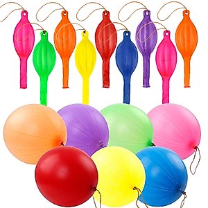 RUBFAC 100 Punch Balloons Punching Balloon Heavy Duty Party Favors, Assorted Color Neon Punching Balloons, Bounce Balloons with Rubber Band Handle for Kids