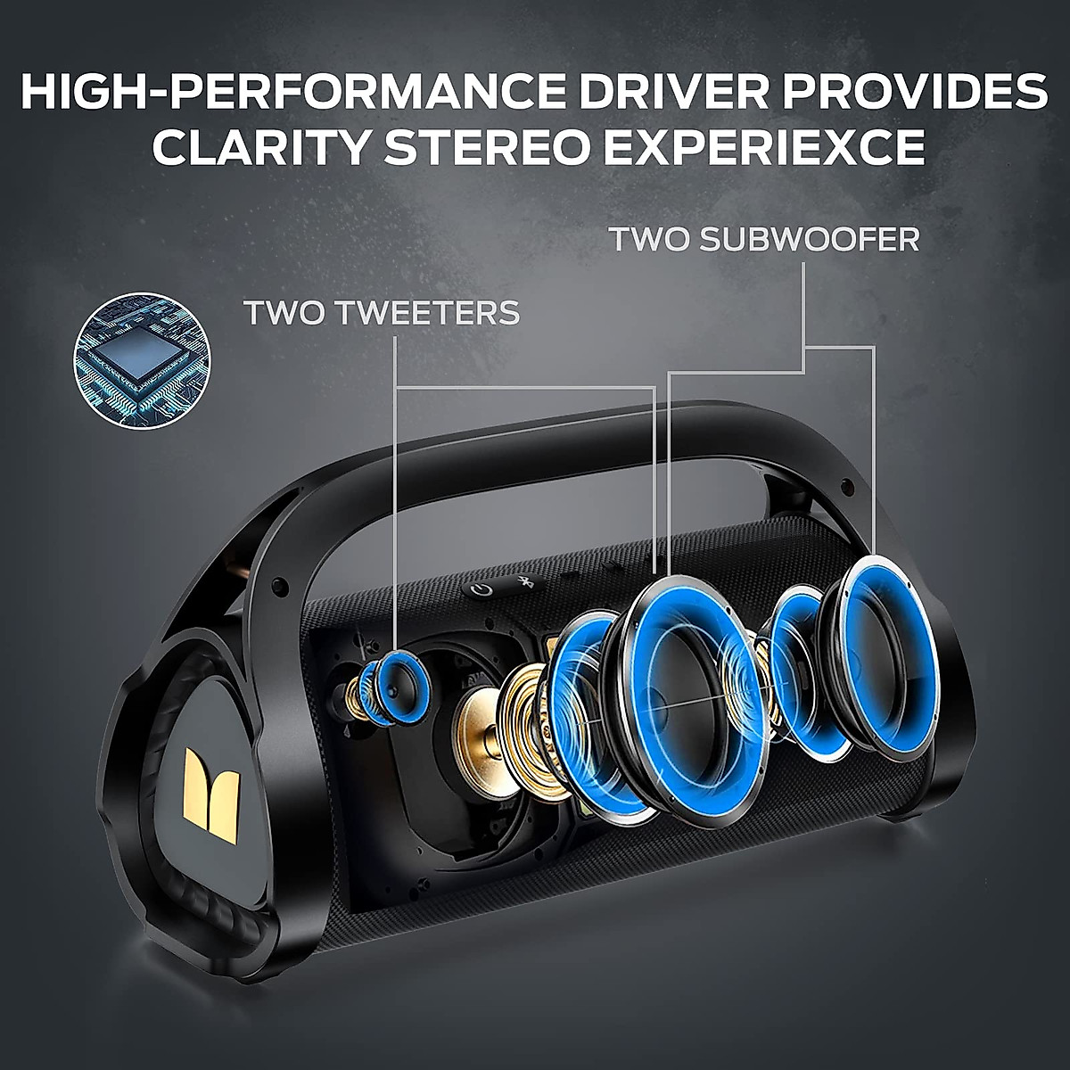 Monster Adventurer Max Bluetooth Speakers, IPX7 Waterproof Outdoor Bluetooth Speakers, Active Extra Bass, Fast Charging, with Microphone, Suitable for Beach, Parties, Gym, Black