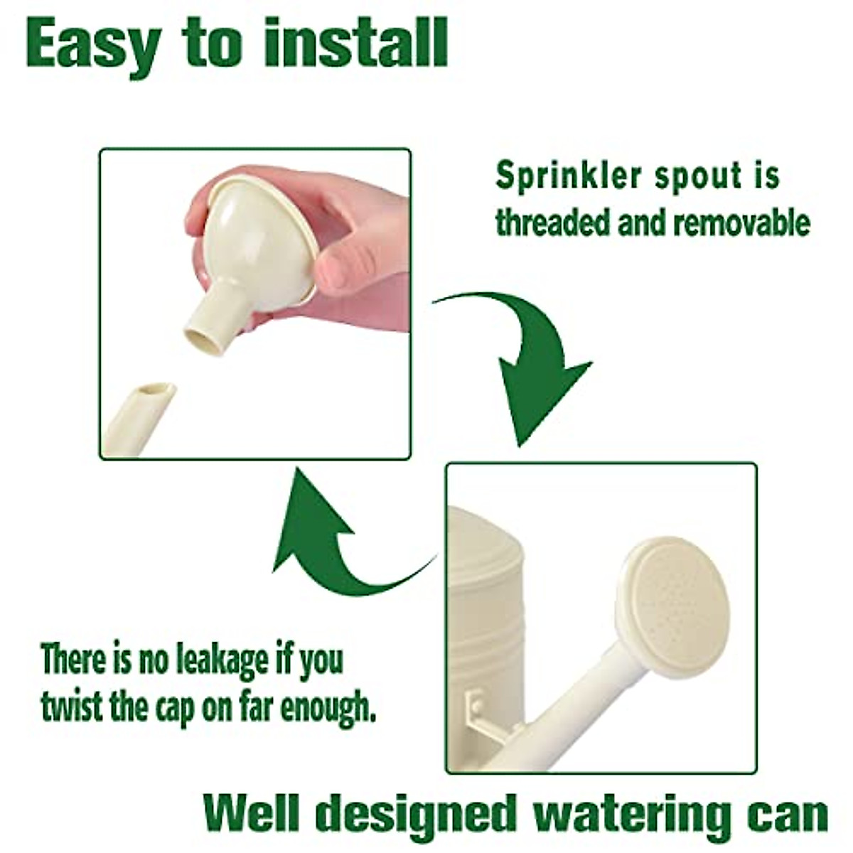 Watering Can for Indoor Plants, Flower Watering Can Outdoor for House Plants Garden Flower, Small Watering Can Indoor Long Spout with Sprinkler Head (1/2 Gallon, Ivory)