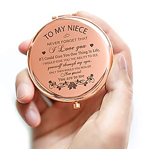 GAOLZIUY Niece Gifts Compact Mirror for Niece from Aunt, Rose Gold Niece Compact Mirror, Birthday Gifts for Niece from Aunt Uncle for Niece’s Birthday, Graduation Wedding Anniversary Christmas