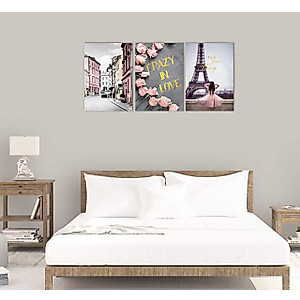 Paris Street Scene Romantic Wall Art Eiffel Tower Painting Pictures Print on Canvas Modern Artwork for Living Room Dining Room Bedroom