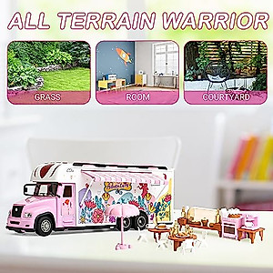 T.V.V Fashy Remote Control Car for Girls, with Music, Lights, and Mini Camping Furniture