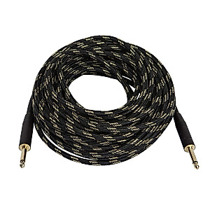 Monoprice 1/4-Inch TS Male to 1/4-Inch TS Male Instrument Cable - 50 Feet- Black, 20AWG, Gold Plated, Copper Braid Shielding - Cloth Series