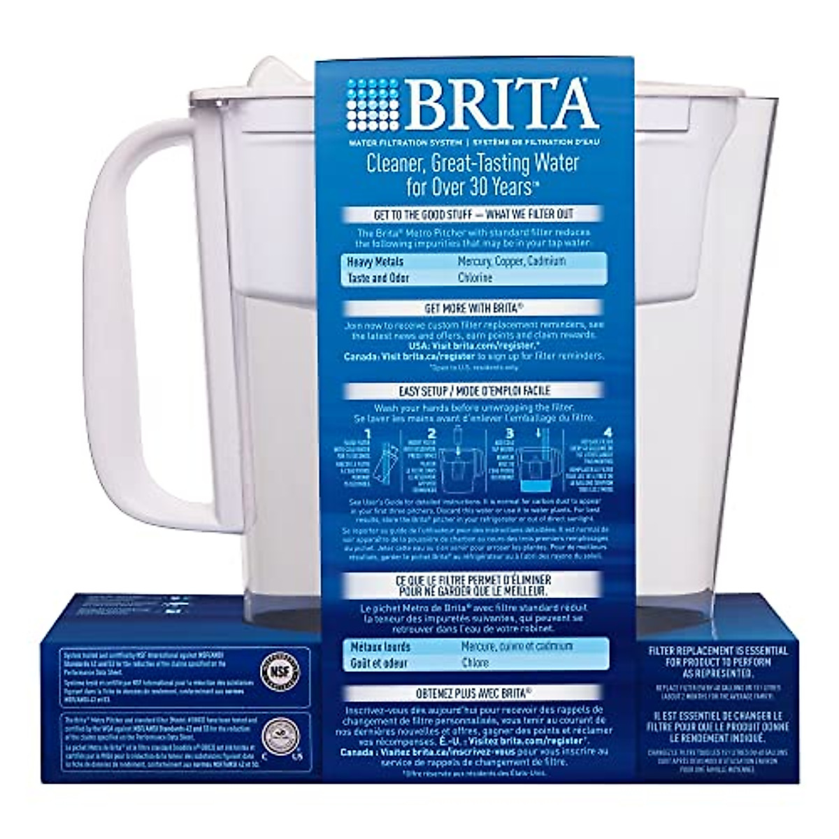 Brita Water Filter Pitcher for Tap and Drinking Water with 1 Standard Filter, Lasts 2 Months, 5-Cup Capacity, BPA Free, White
